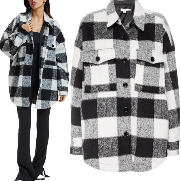 Good American | Jackets & Coats | Nwt Good American Plaid Shacket Black ...